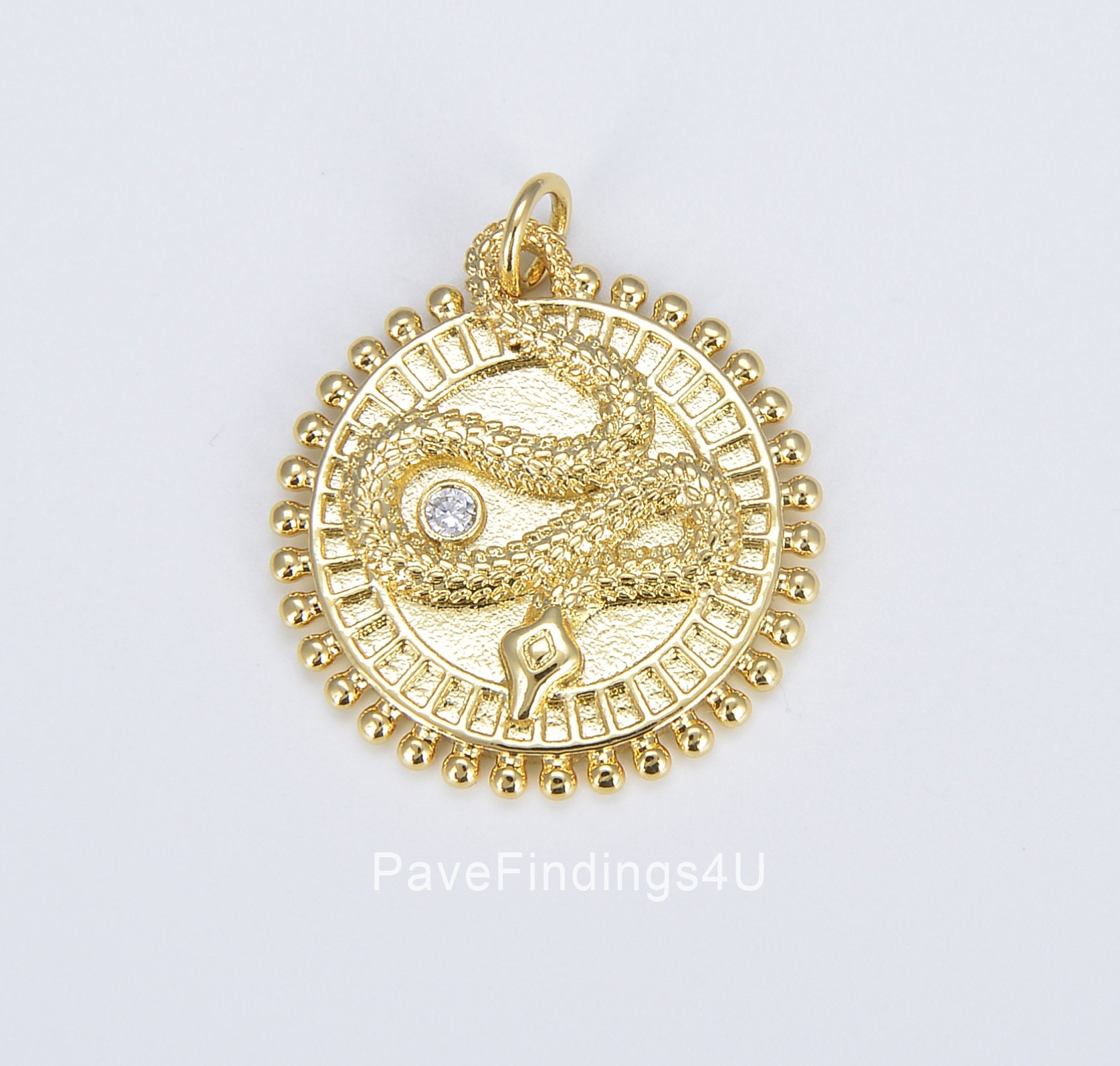 18K Gold Snake Charm Gold Medallion Coin Pendant 18mm Round - Etsy