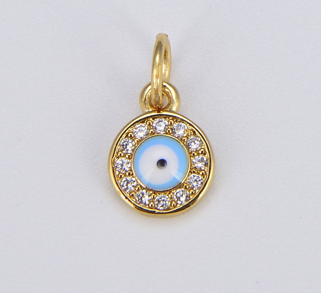Dainty Gold Small Enamel Evil Eyes Charm, Tiny Round Evil Eye Charm ...