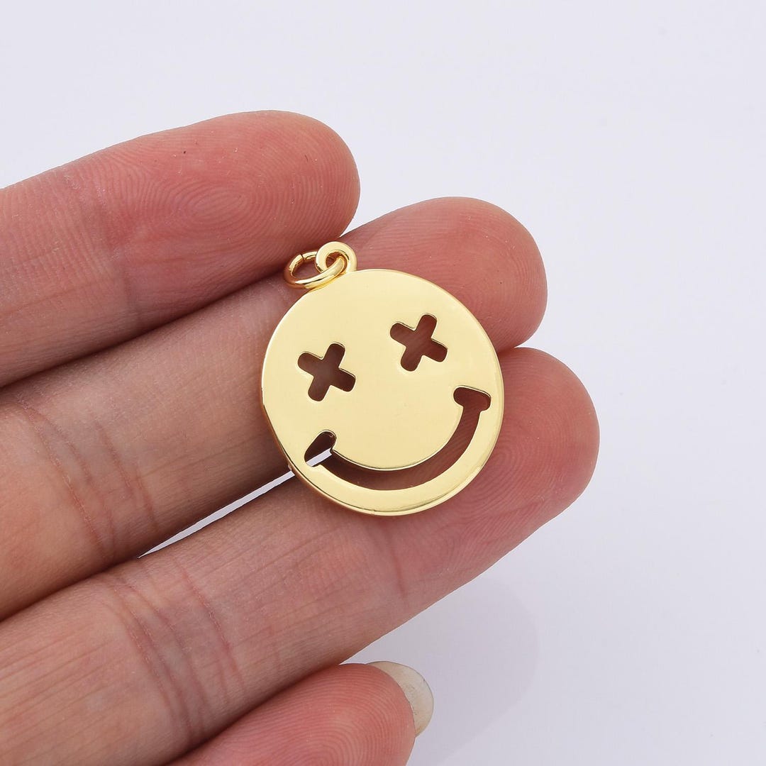 Gold Filled Smiley Emoji Face Charm, Emoji Charm Gold Smile Charm ...