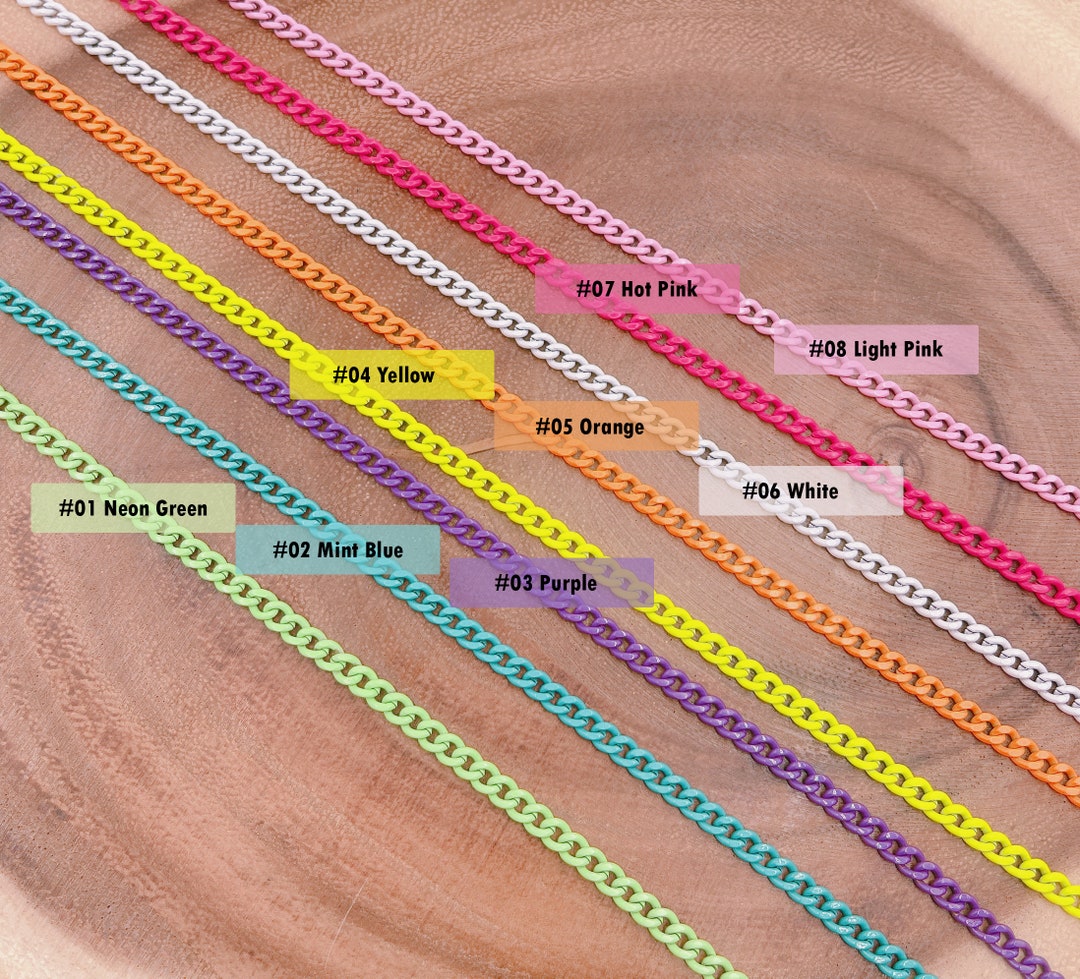 Neon Enamel Curb Chain by Yard, Colorful Enamel 4mm Cuban Curb Chain ...