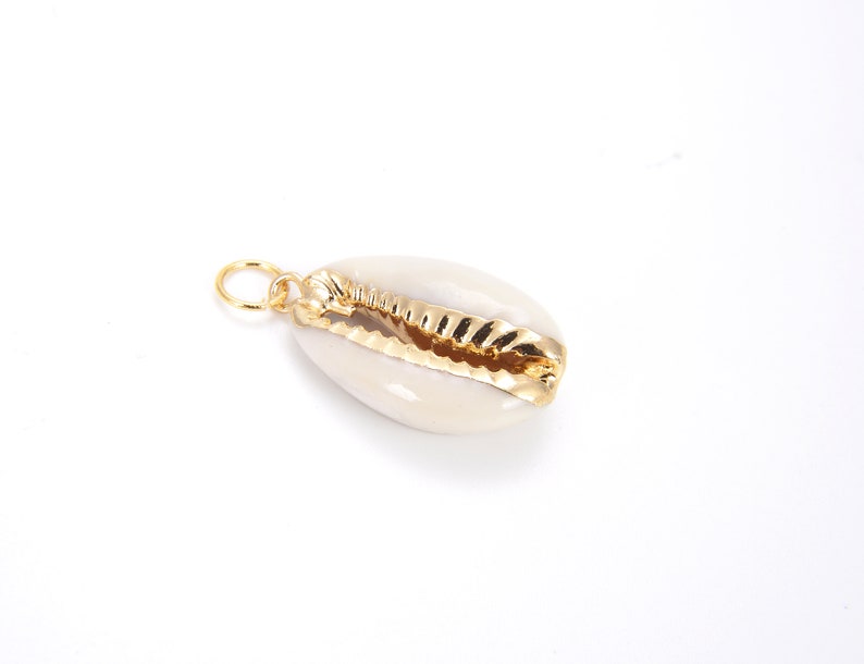 Cowrie Shell 14K Gold Charm Pendant, Seashell Charm, Natural Sea Shell ...