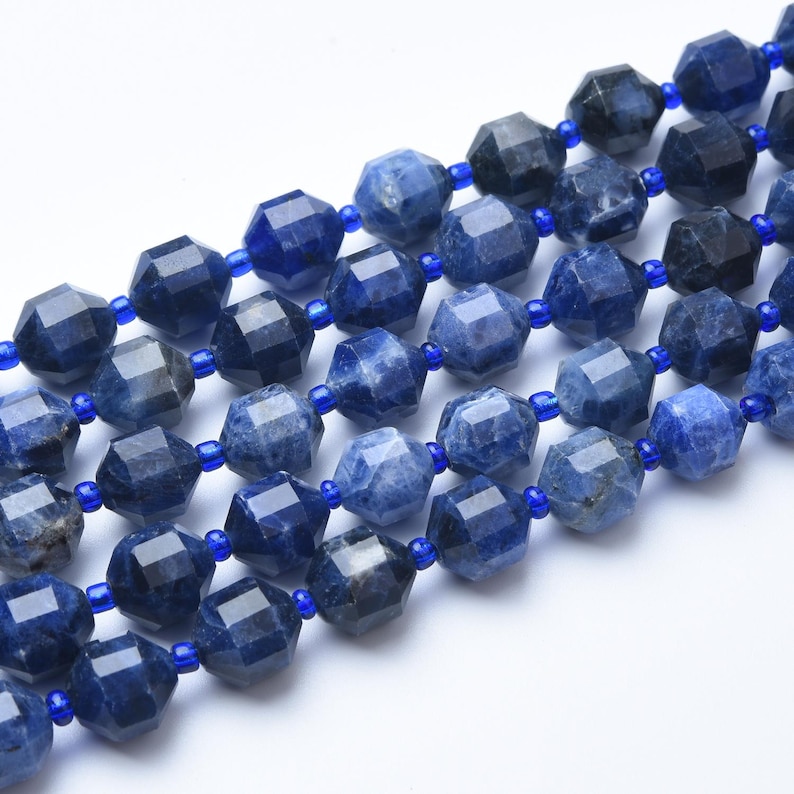 Natural Sodalite Faceted Round Prism Cut Beads Strand, 9mm Gemstone ...