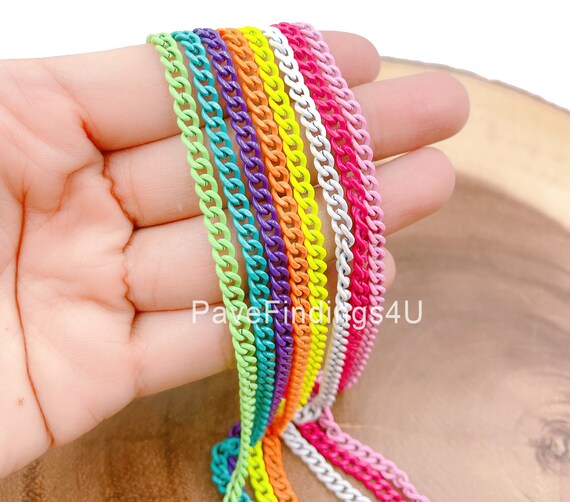 Neon Enamel Curb Chain by Yard Colorful Enamel 4mm Cuban Curb | Etsy