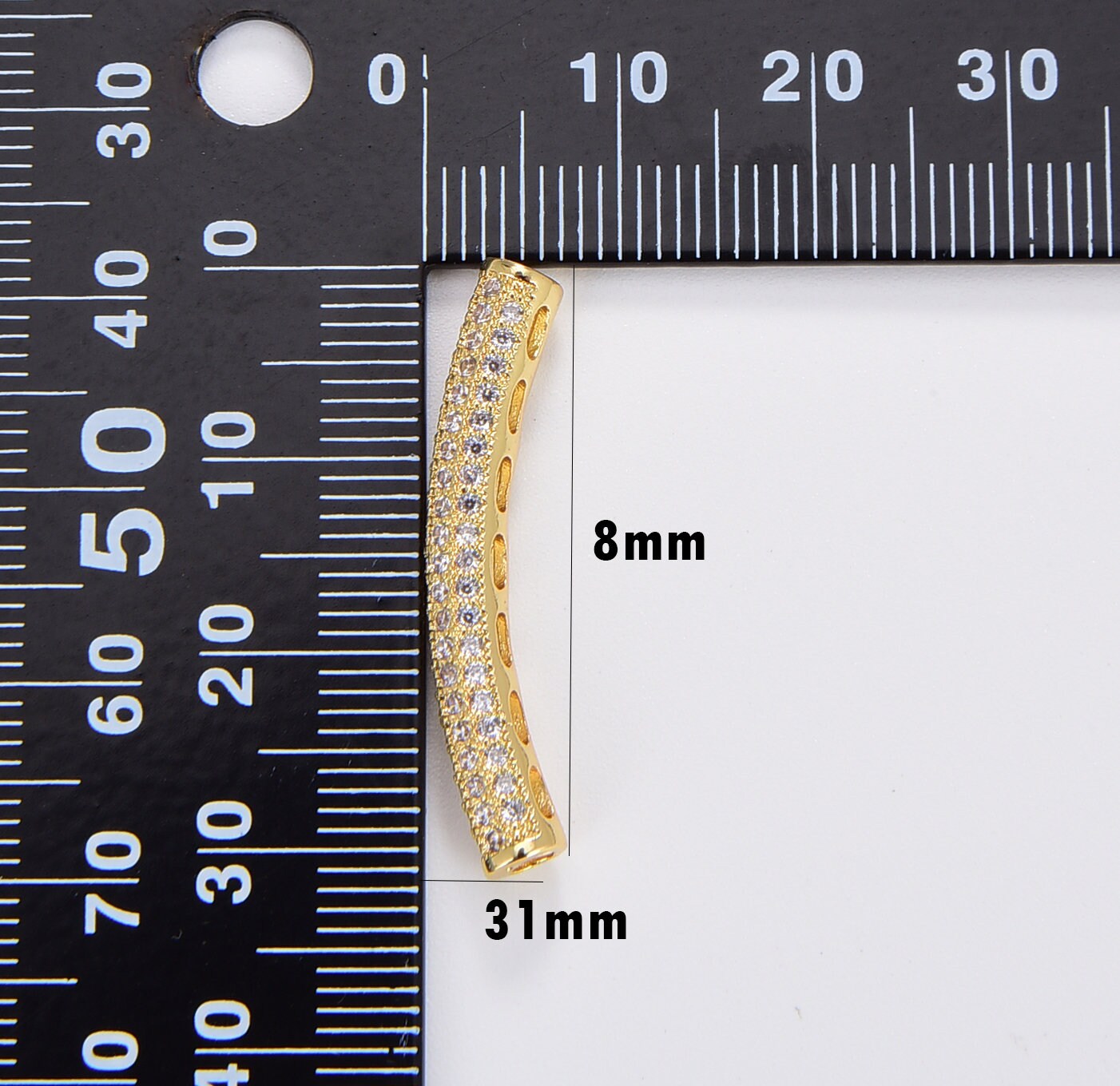 CZ Micro Pave Curved Tube Spacer, Spacer Tube Beads, Spacer Tube, 18K ...