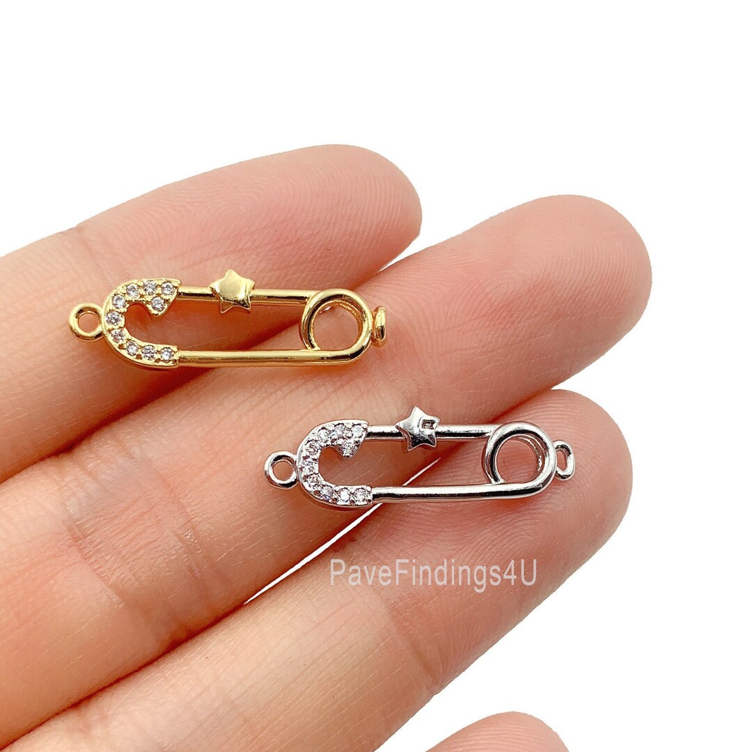 18K Gold Filled Safety Pin Connector, CZ Micro Pave Pin Connector ...