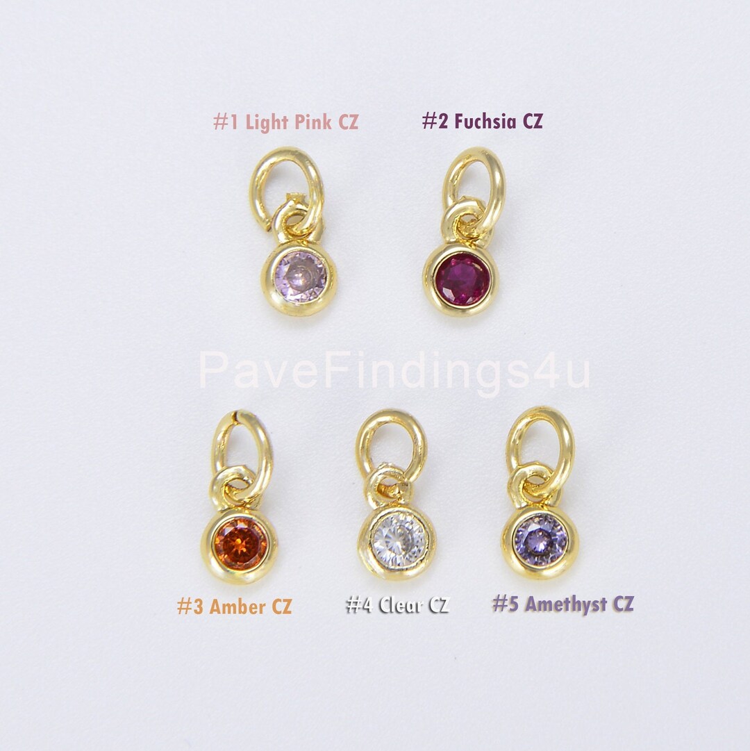 18K Gold Cubic Zirconia Drops, CZ Stone Gold Bezel Drop Pink Amethyst ...
