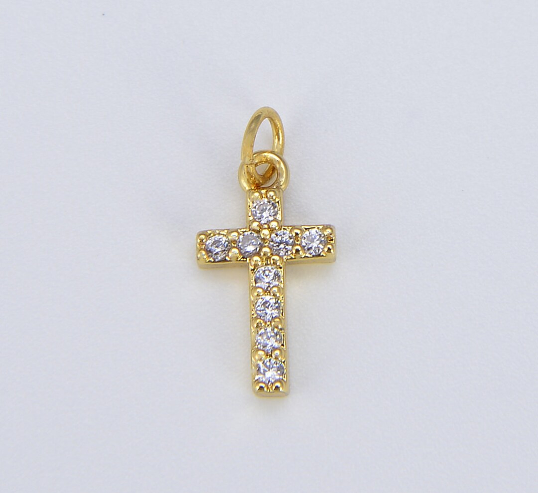 Mini Cross Charm Pendant 22K Gold CZ Micro Pave Small Cross Charm Cross ...