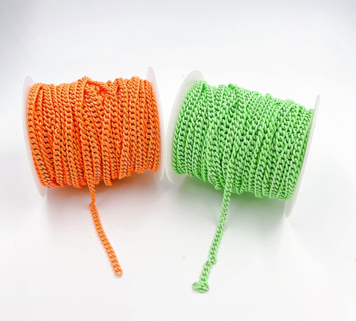 Neon Enamel Curb Chain by Yard Colorful Enamel 4mm Cuban Curb | Etsy