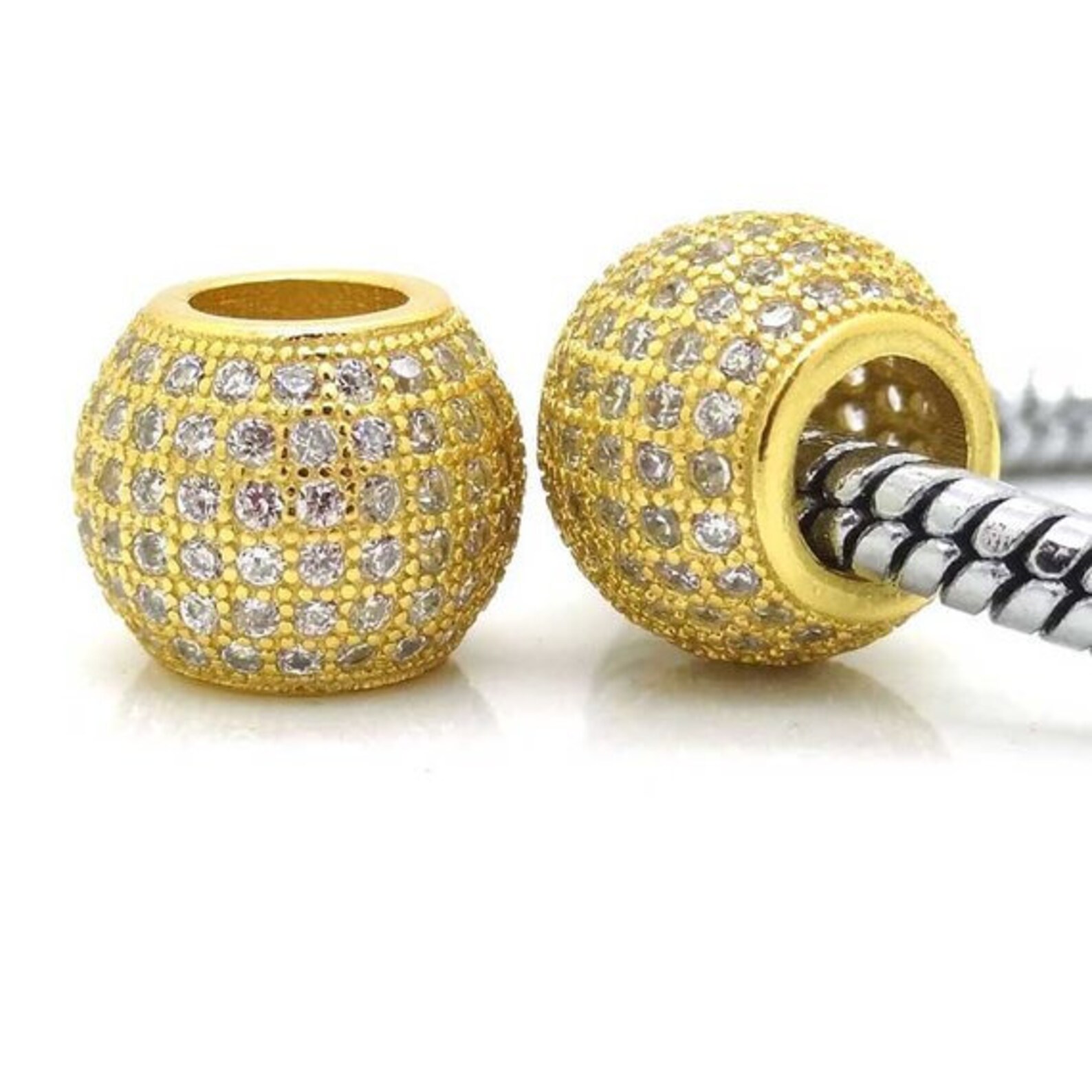Pave CZ Bead, 4mm Large Hole Bead, Micro Pave CZ Shamballa Ball Large ...