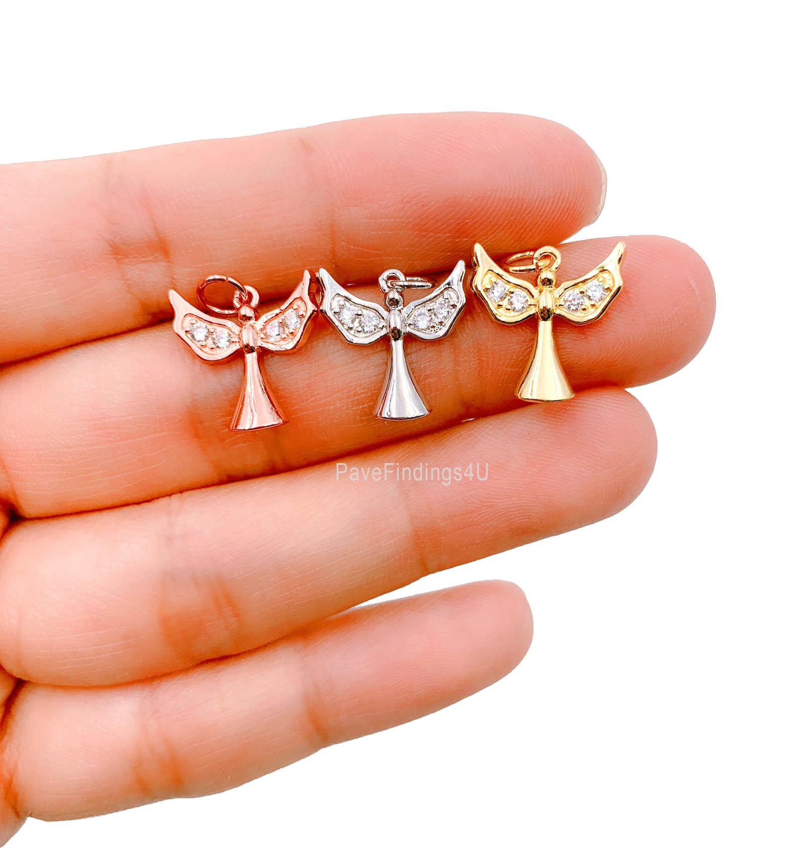24K Gold Angel Charm Pendant CZ Micro Pave Angel Pendant | Etsy