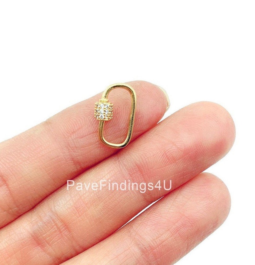 14K Gold Mini Oval Screw Clasp CZ Micro Pave, Screw Clasp Carabiner ...