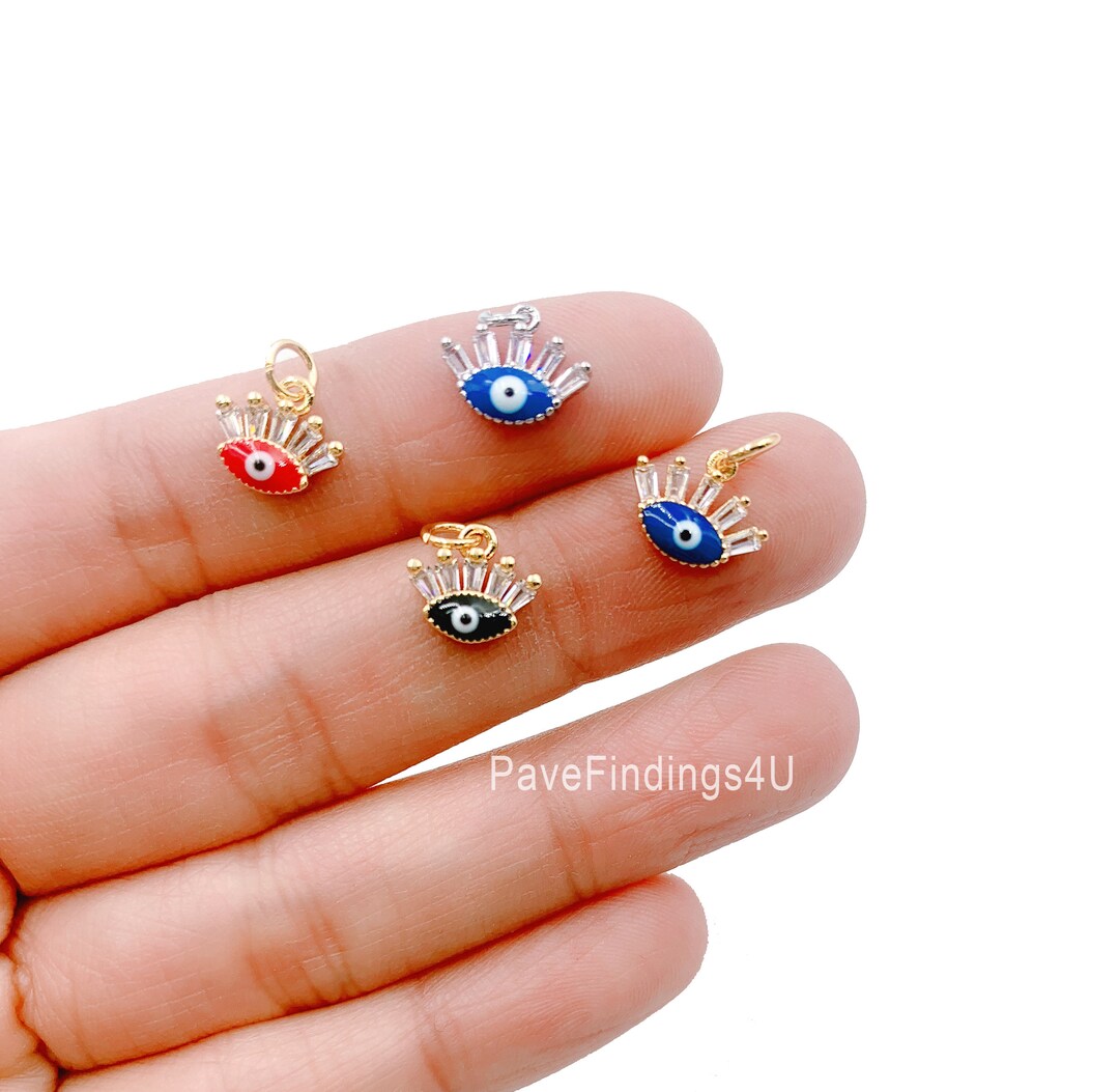 18K Gold Enamel Eyelashes Evil Eye CZ Micro Pave Charm, Enamel Evil Eye ...