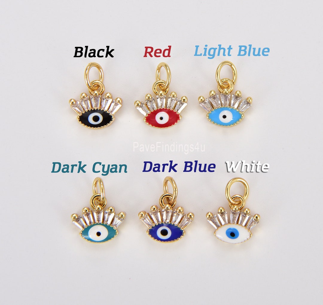 18K Gold Enamel Eyelashes Evil Eye CZ Micro Pave Charm, Enamel Evil Eye ...