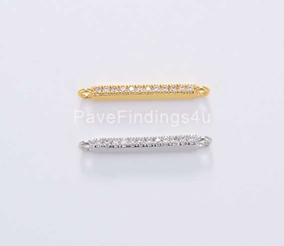 14K Gold Minimalist Rectangular Bar Connector Micro Pave CZ - Etsy