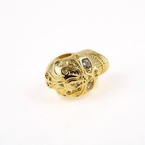 Skull Head Beads, Skeleton Charm, Golden Skull, CZ Micro Pave Skull ...