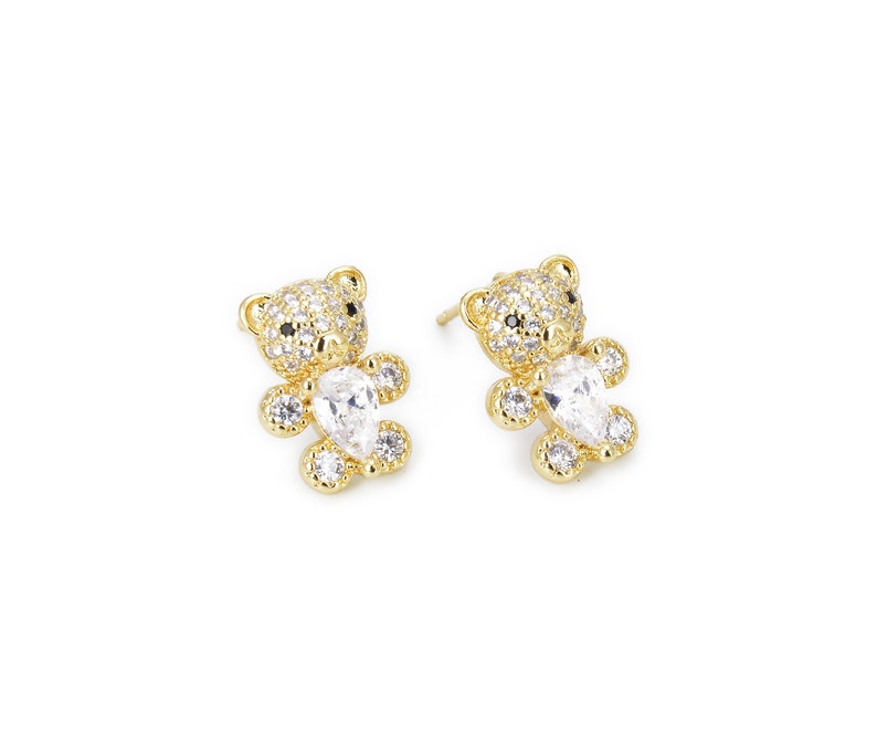 18K Gold Teddy Bear Stud Earrings CZ Teddy Bear Earrings | Etsy