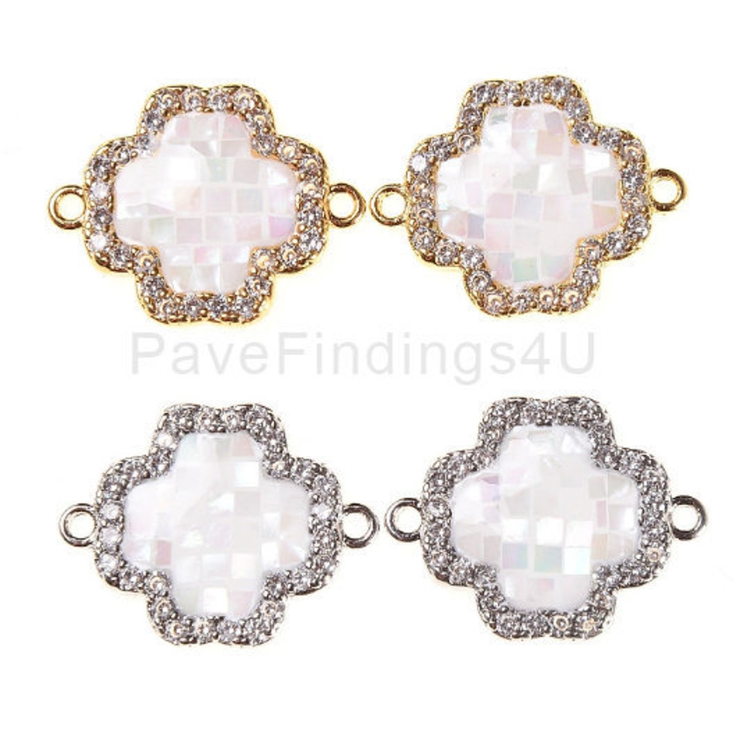 Clover Connector Charm, 22k Gold CZ Micro Pave Abalone Shell Clover ...