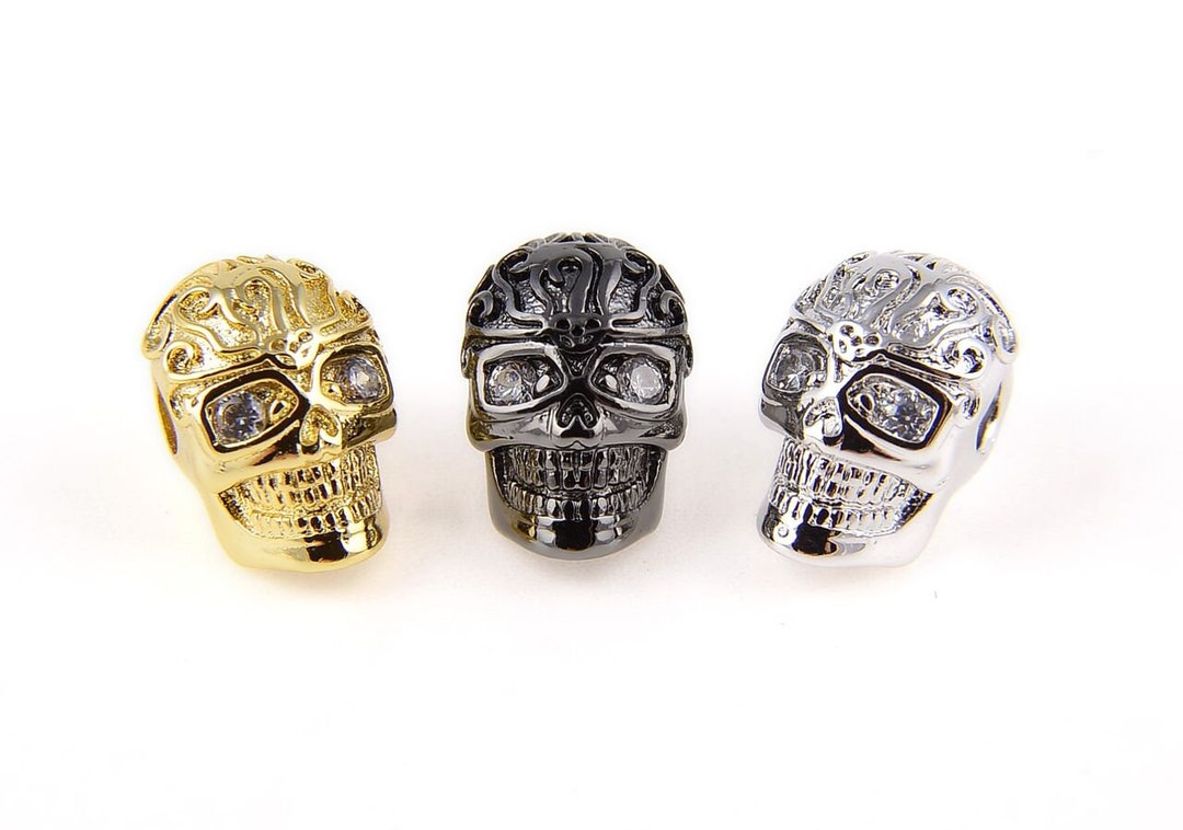 Skull Head Beads, Skeleton Charm, Golden Skull, CZ Micro Pave Skull ...