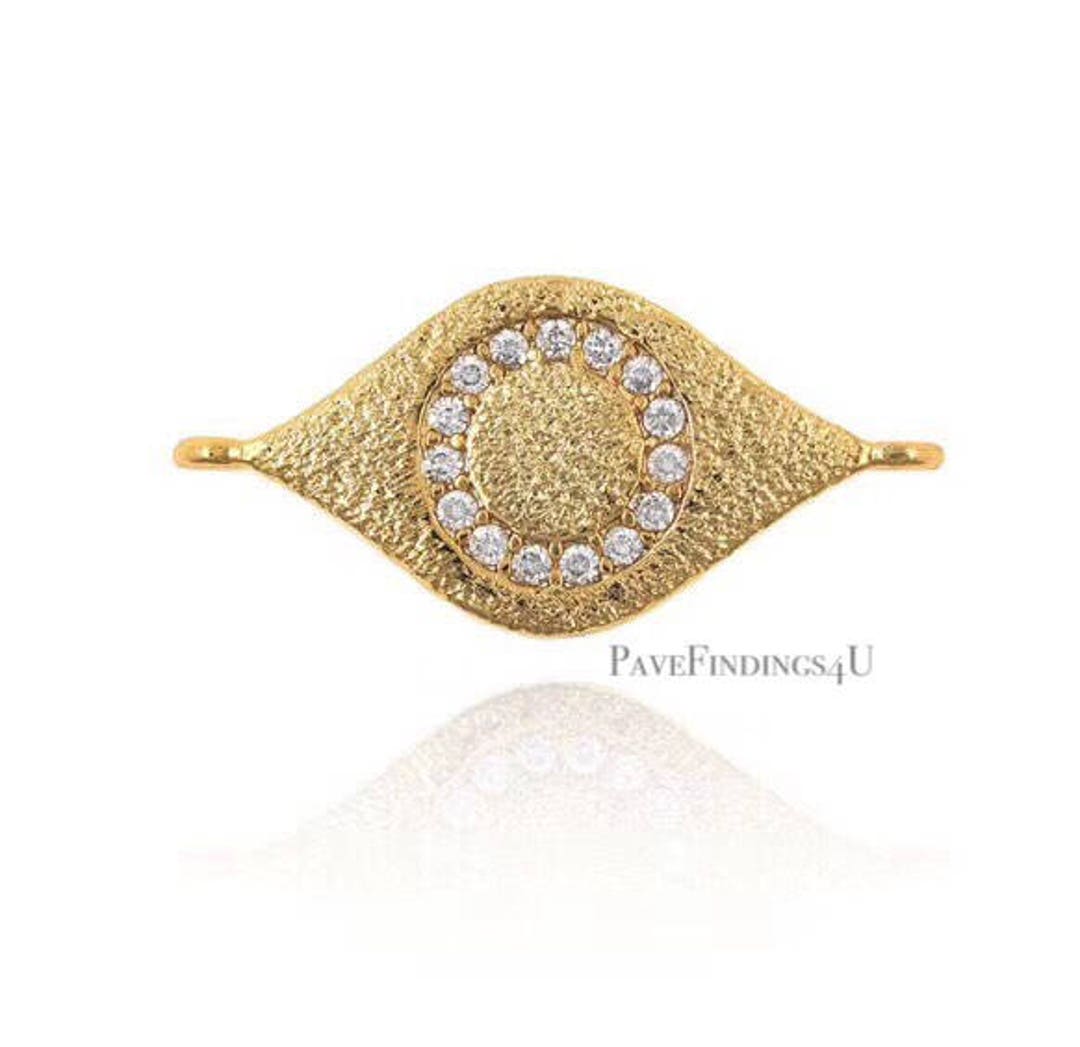 24K Gold Evil Eye Link Charm, CZ Micro Pave Evil Eye Link Connector ...