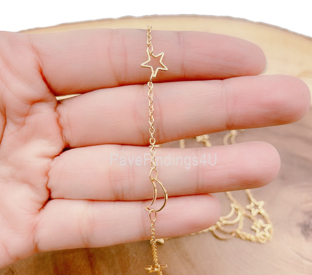 Gold Star and Moon Chain, 14K Gold Star and Crescent Moon Chain Rosary ...