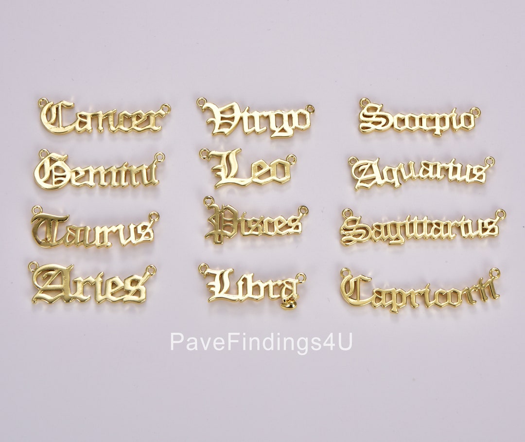 Gold Filled Old English Font Astrology Zodiac Charms Connector for ...