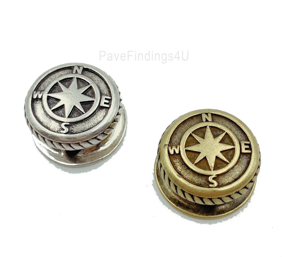 Antique Compass Large Hole Bead, Compass Bead, Brass Compass, Paracord ...