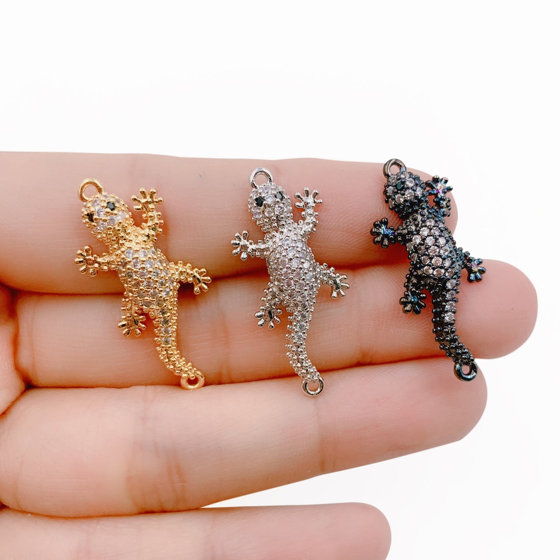 18K Gold Dainty Micro Pave Gecko Connector Cubic Lizard Charm - Etsy