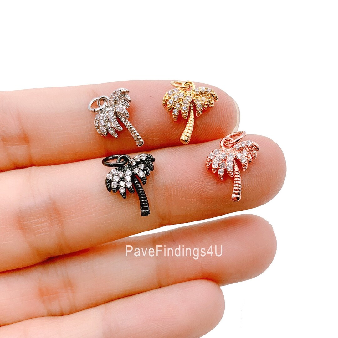 PALM Tree Charm, 24K Gold Micro Pave CZ Palm Tree Pandora Charms, Pave ...