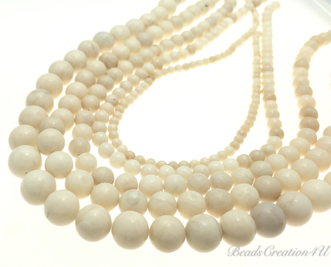 RIVERSTONE Bead, Natural Ivory Riverstone,creamy White Round Bead ...