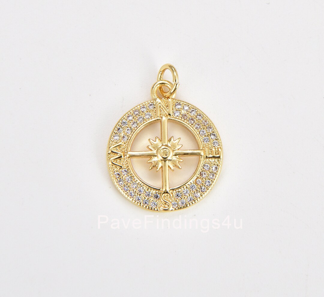 Compass Charm With Cubic Zirconia Crystals, Compass Charm Pendant , Compass Necklace, Travel ...