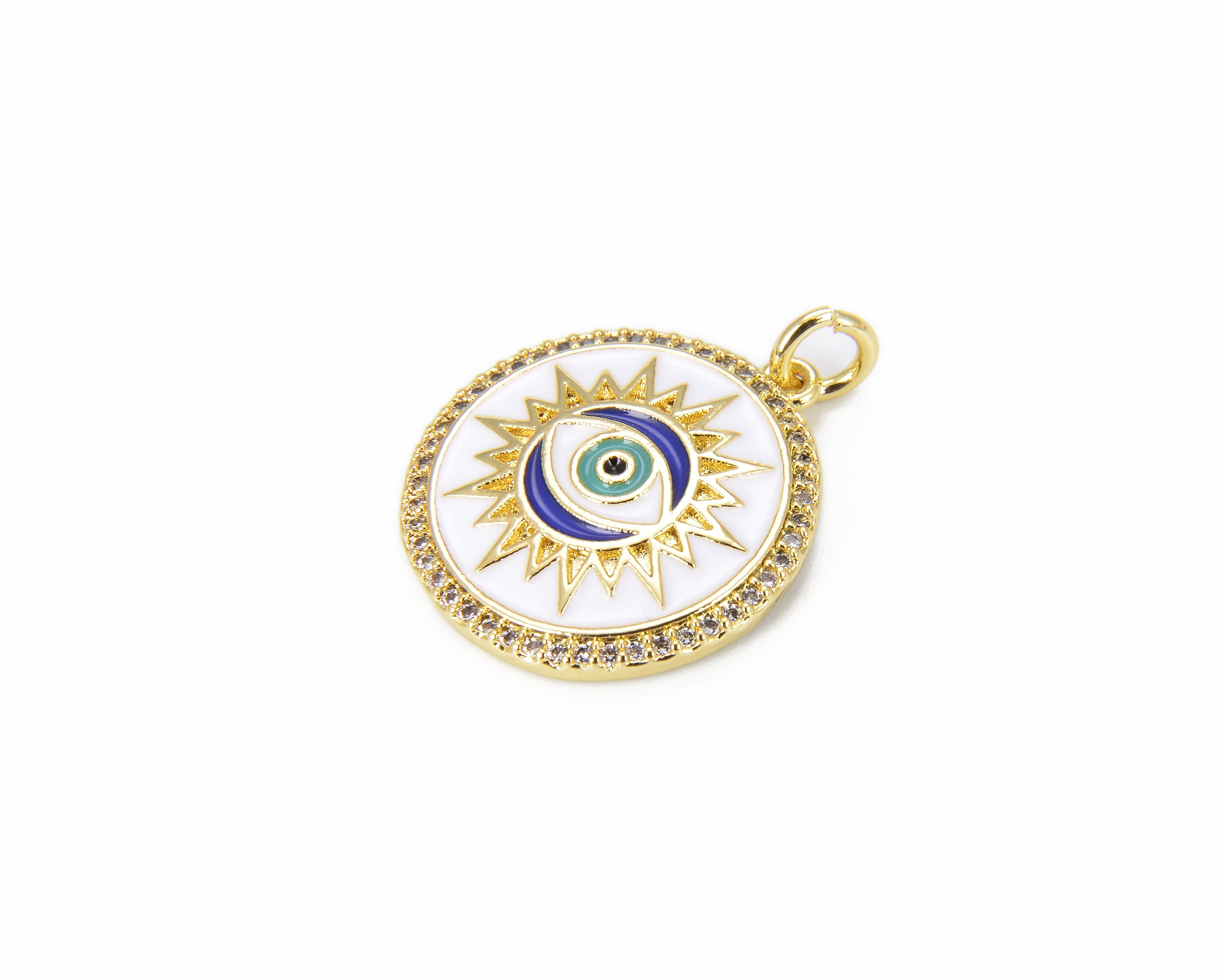 Enamel Evil Eye Sun Charm CZ 14K Gold Evil Eye Charm Evil - Etsy