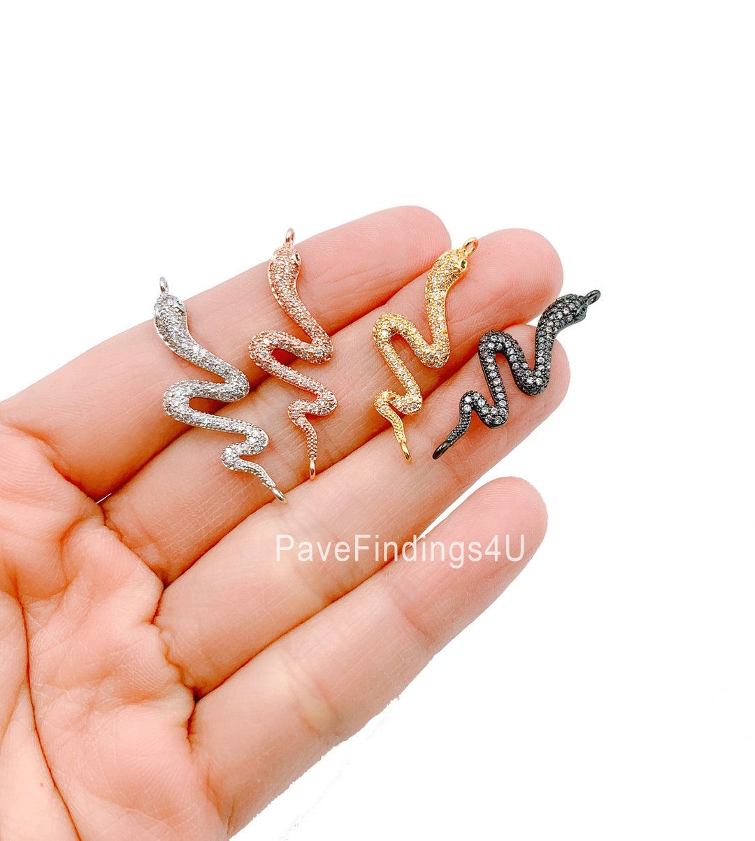 18K Gold Clear CZ Snake Connector, Snake CZ Micro Pave Connector, Snake ...