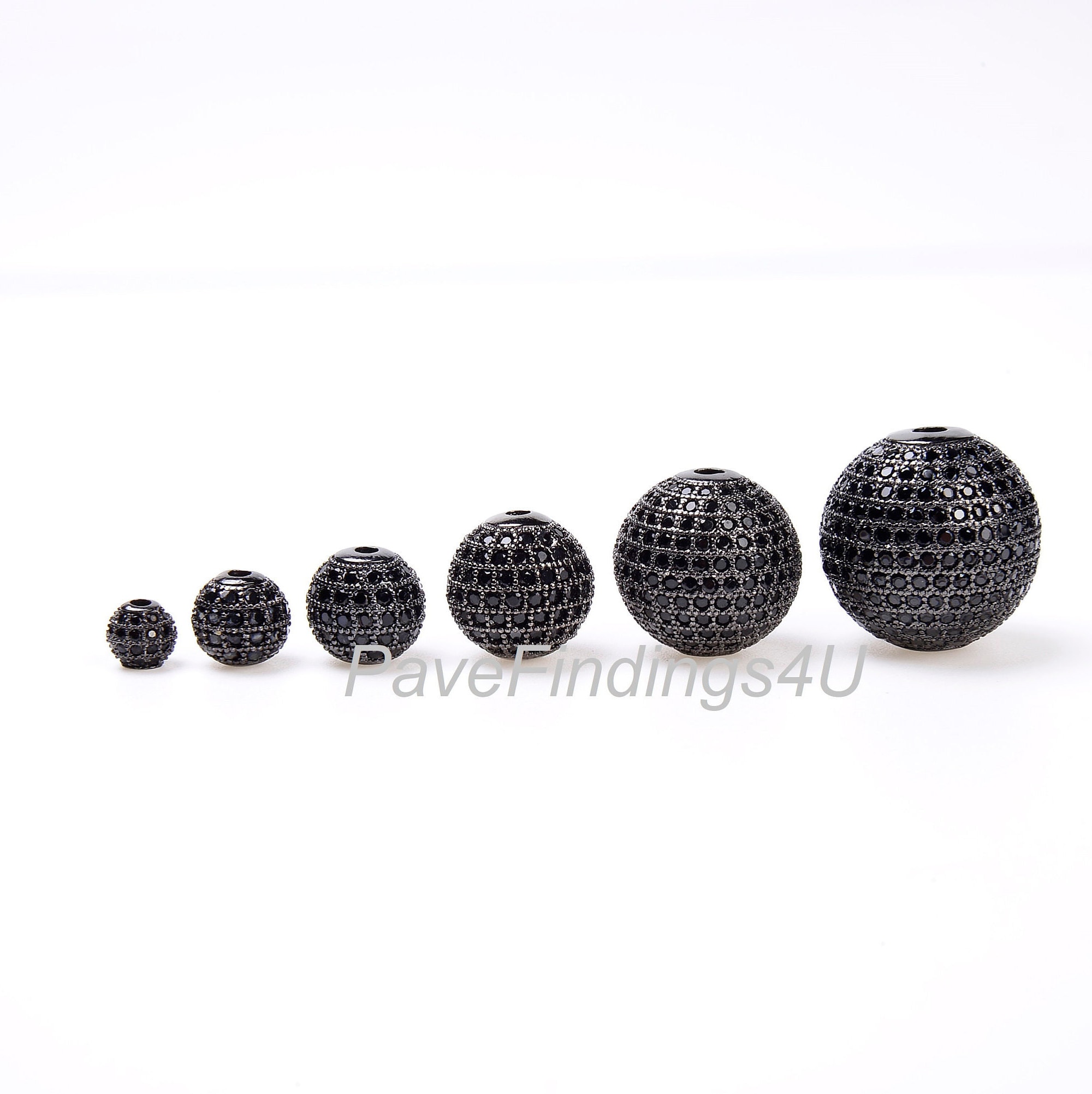 BLACK Diamond Cz Round Bead, Micro Pave Black CZ Shamballa Ball Beads ...
