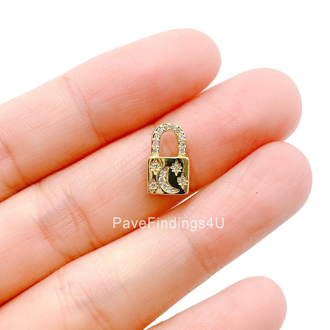 18K Gold Moon Star Padlock Pendant Dainty Padlock Charm - Etsy