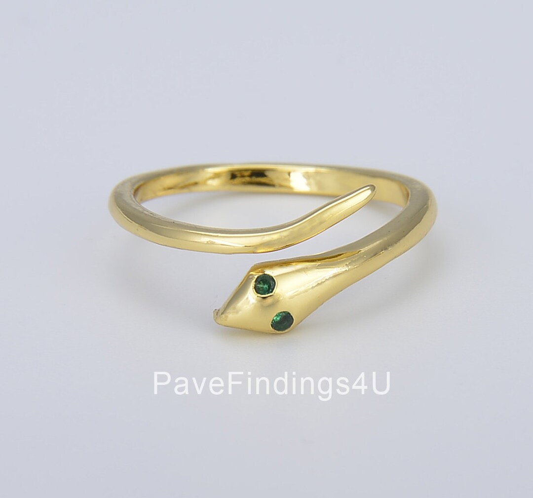 Adjustable Green Eye Snake Ring in 18K Gold Ring, Stackable Serpent ...