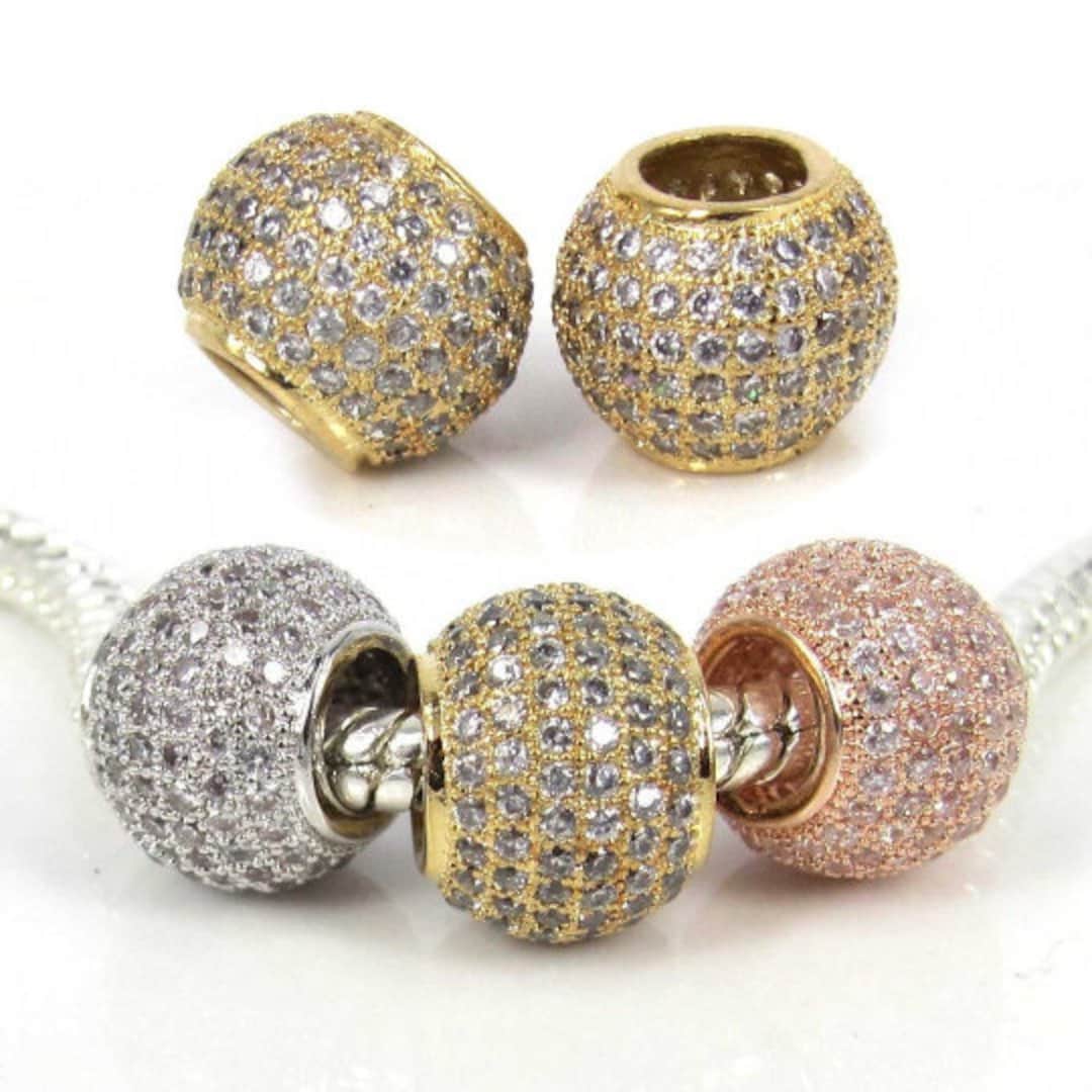 Pave CZ Bead, 4mm Large Hole Bead, Micro Pave CZ Shamballa Ball Large ...