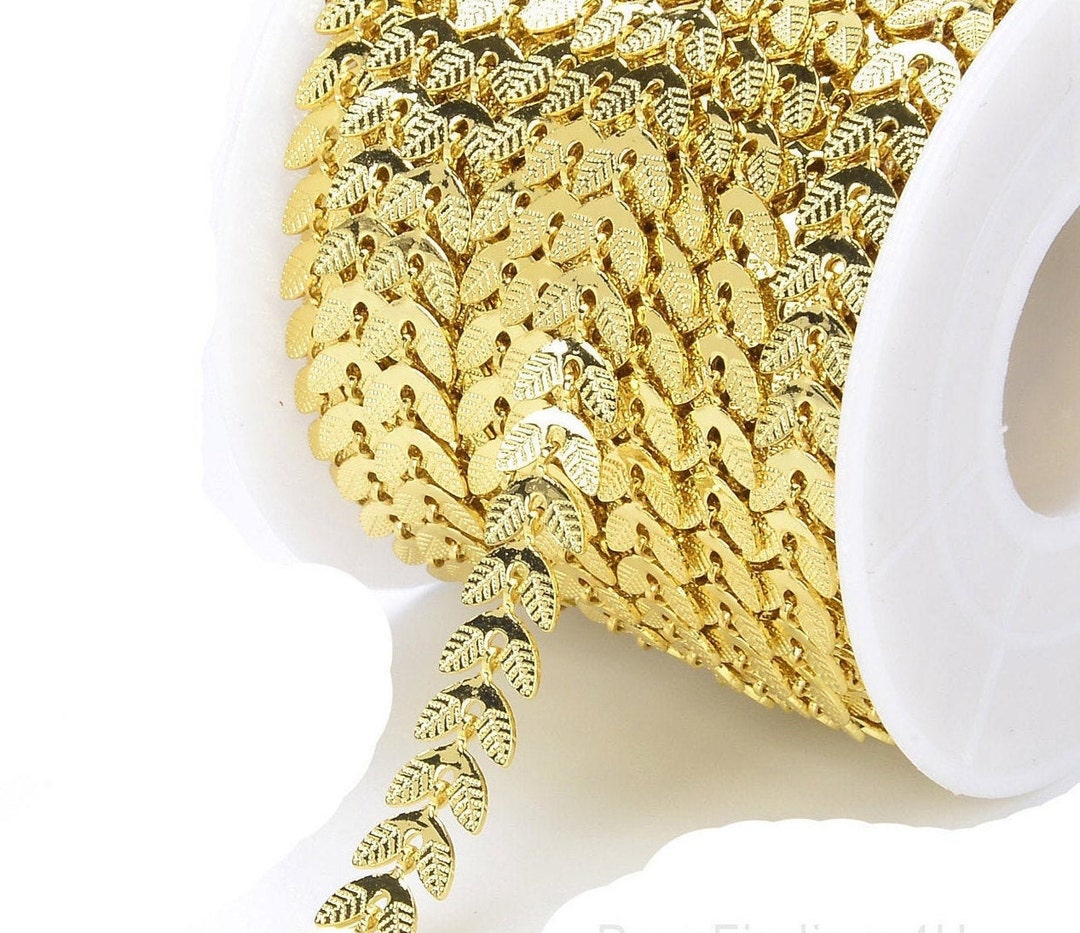 Gold Feather Fishbone Chain, Handmade Chain, Chevron Chain, Unfinished ...