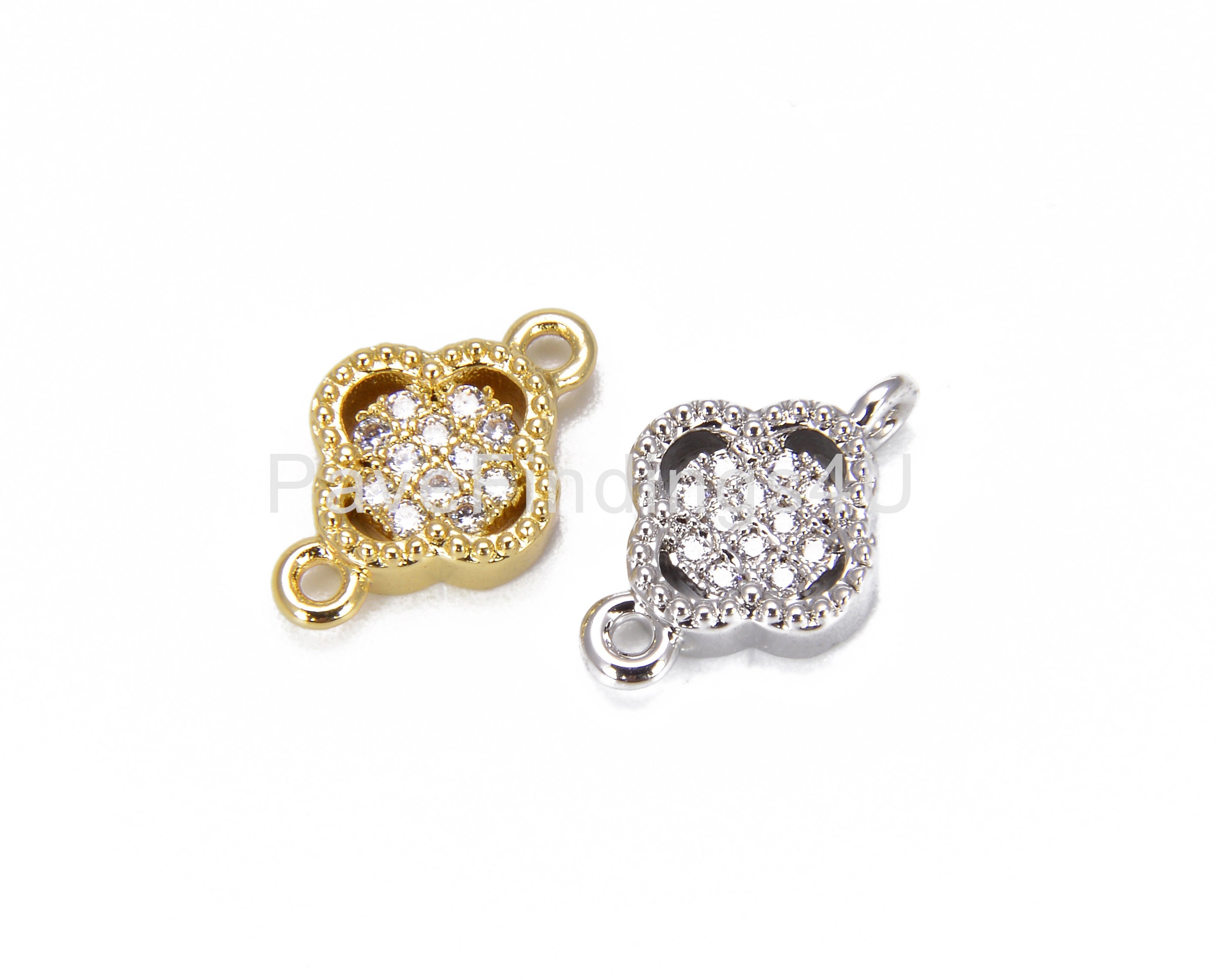 18K Gold Four Leaf Clover Connector CZ Mirco Pave Good Luck | Etsy