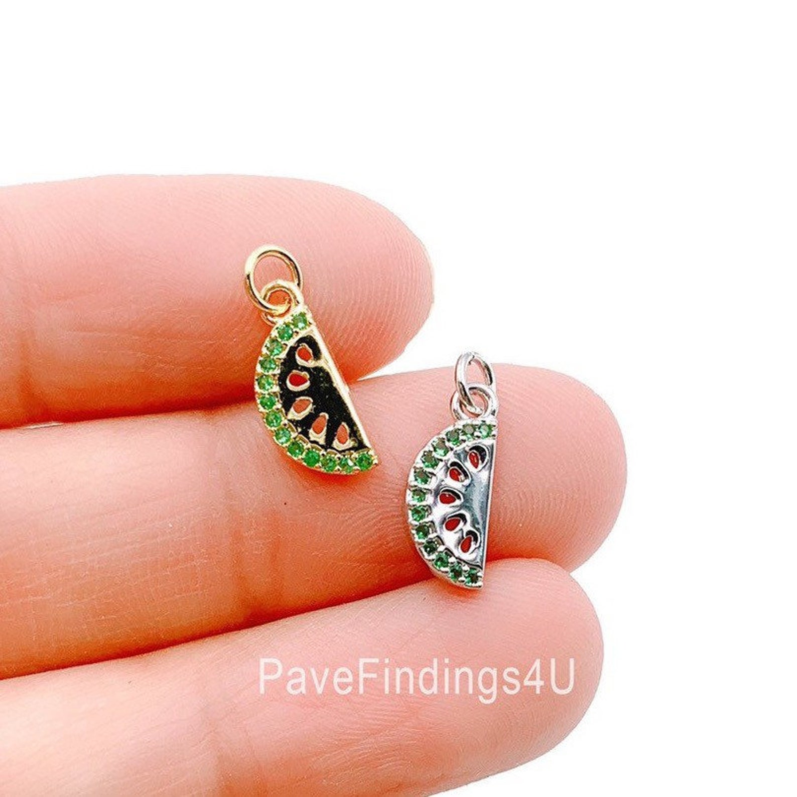 WATERMELON Charm 22K Gold Micro Pave CZ Watermelon Charm - Etsy
