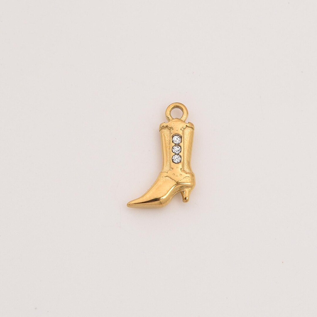 Gold Filled Cowboy Boot Charm, Stainless Steel Western CZ Boot Pendant ...