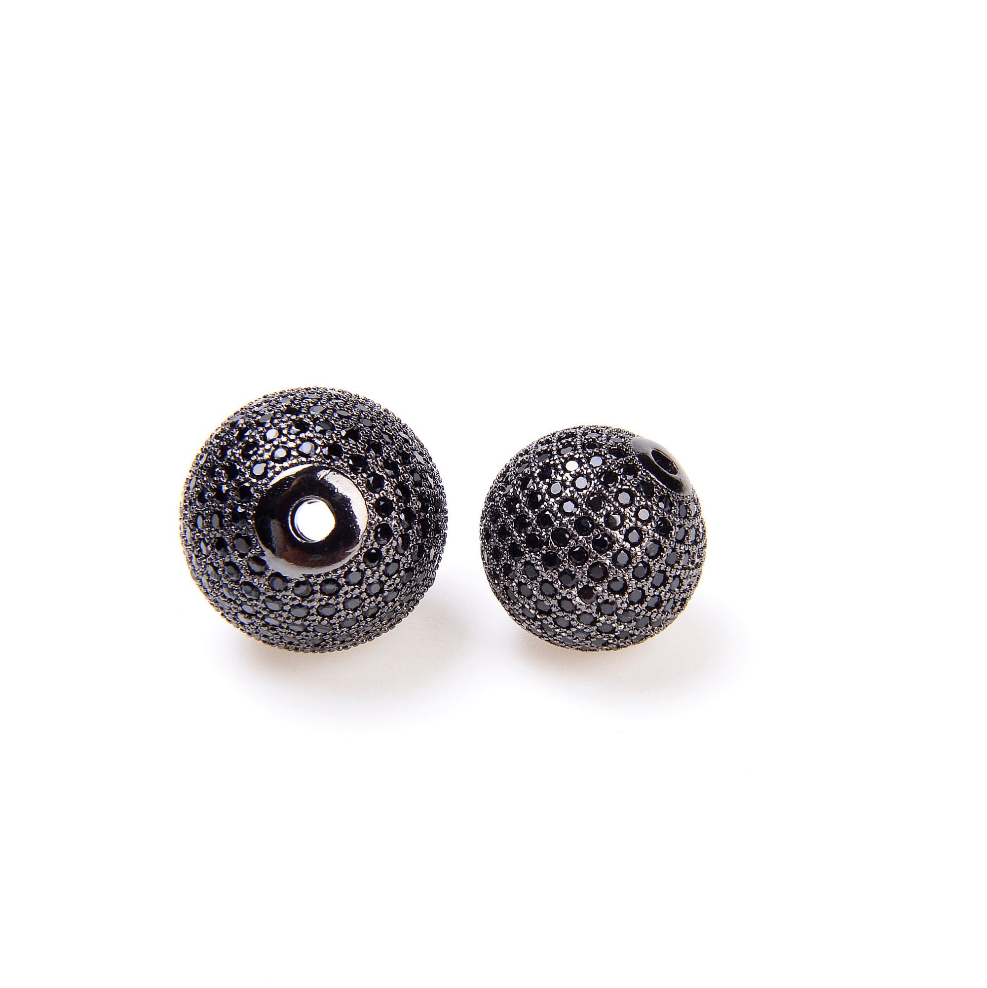 BLACK Diamond Cz Round Bead, Micro Pave Black CZ Shamballa Ball Beads ...