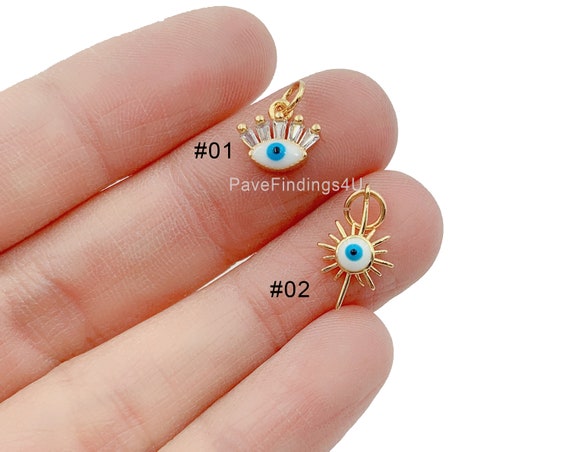 18K Gold Evil Eye Charm Pendant CZ Micro Pave Evil Eye | Etsy