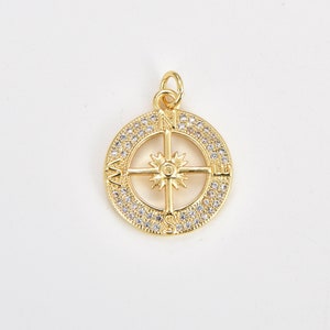 18K Gold Compass Charm, Compass Pendant, Compass Necklace, Charm ...
