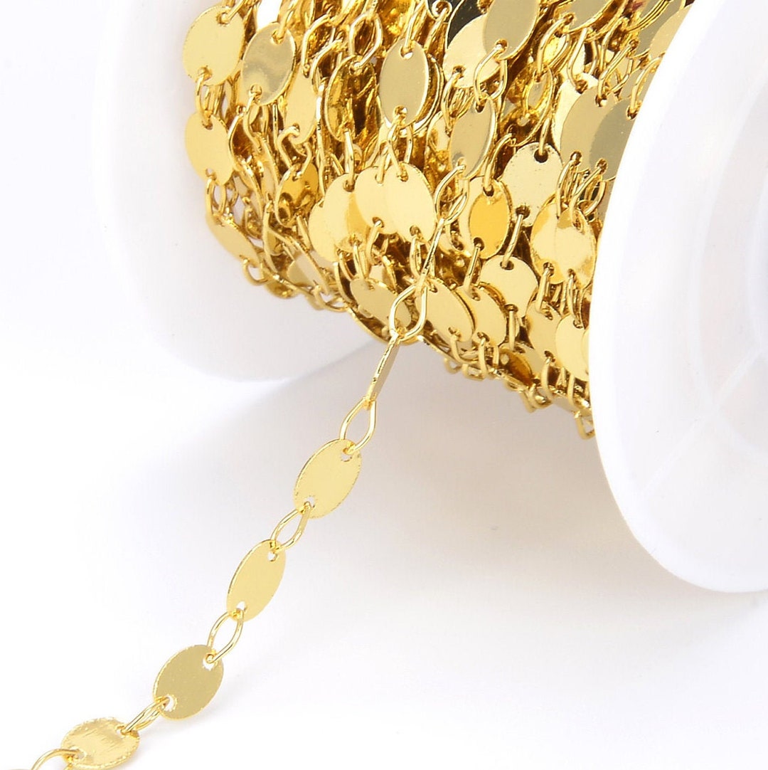 14K Gold Oval Disc Bead Chain, Oval Shape Beaded Chain, Beaded Chain ...
