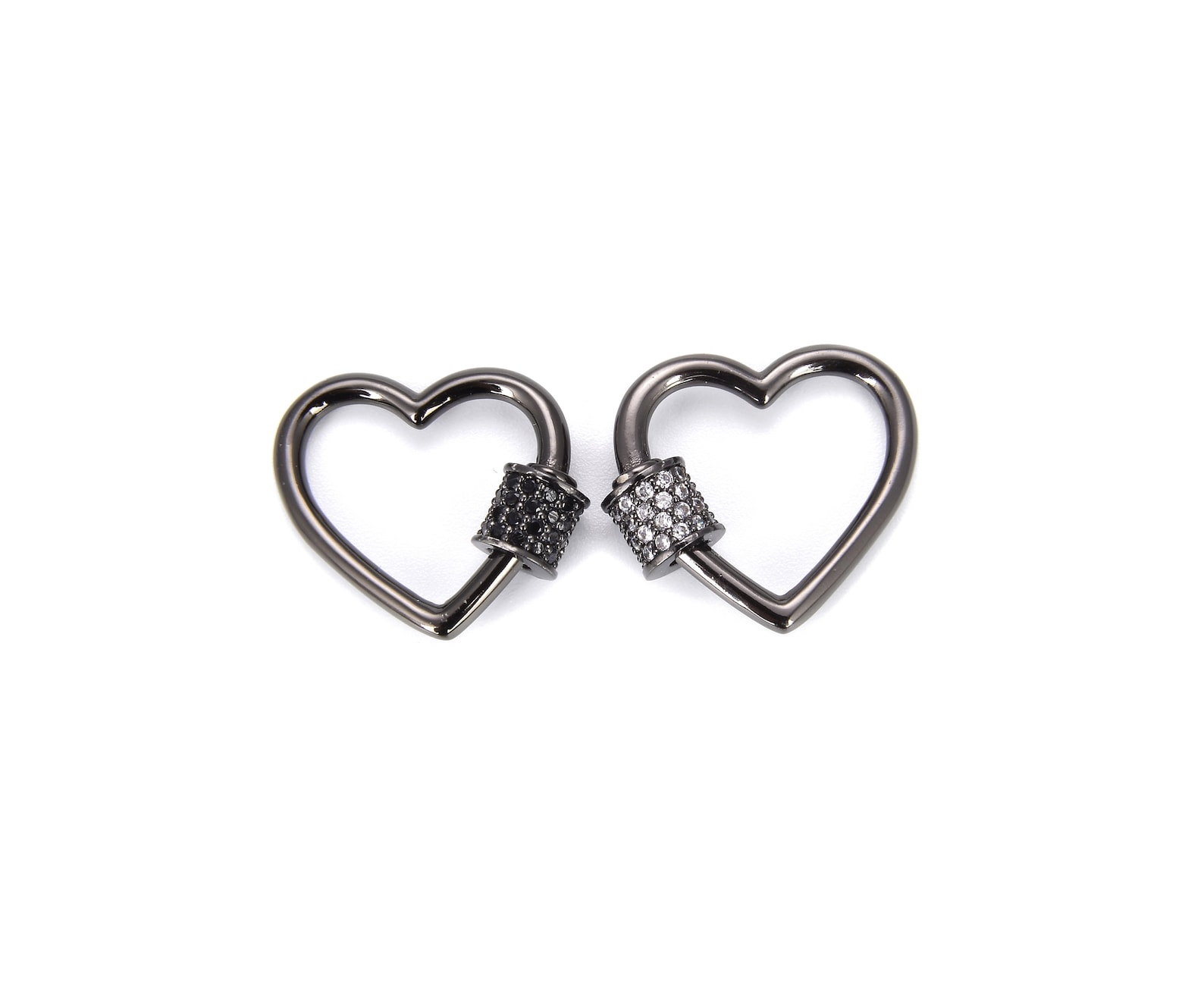 18K Gold Love Heart Shaped Screw Clasp, Gold CZ Screw Clasp Micro Pave ...