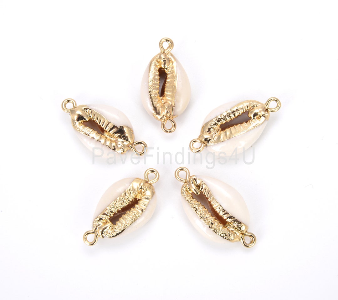 18K Gold Filled Natural Cowrie Shell Connector, Cowrie Shell Necklace ...