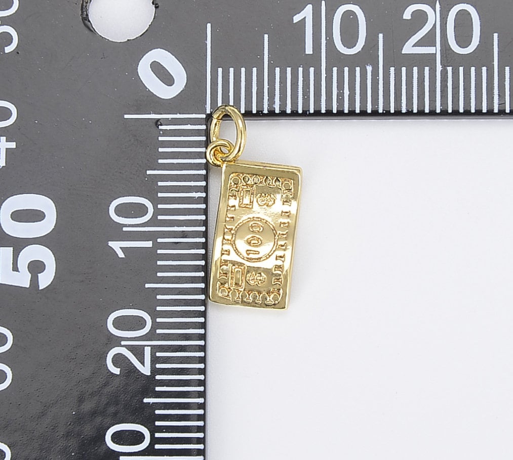 18K Gold Dollar Bill Charm, Money Charm, 100 Bill Money Charm for ...