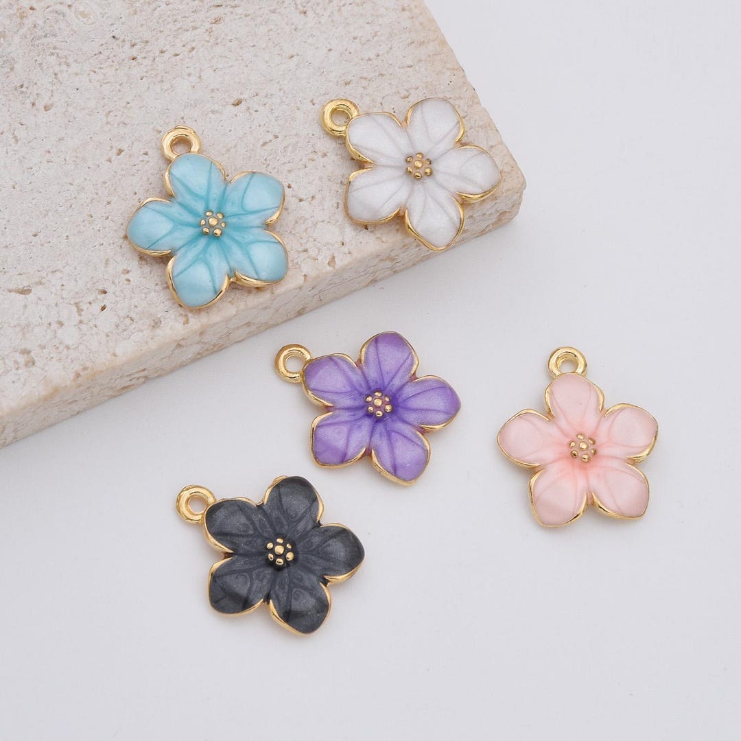 Gold Filled Flower Charm, Enamel Blossom Pendant for DIY Necklace ...