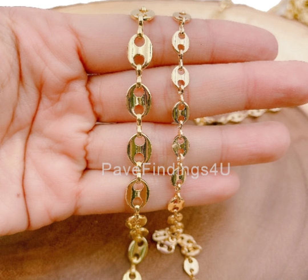 18K Gold Necklace G Link Chain by Yard 5mm Width for Necklace Bracelet ...