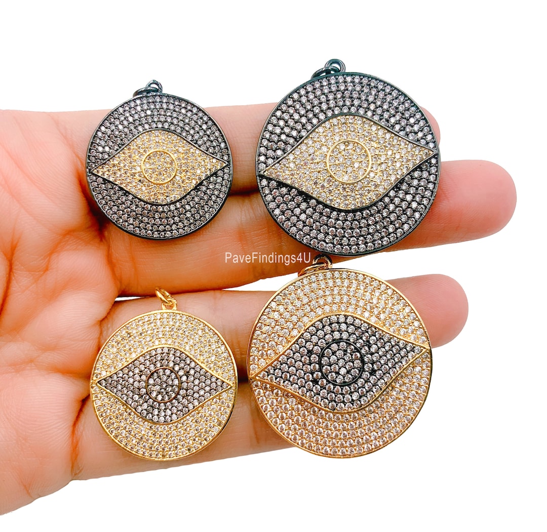 Small/large Gold Evil Eye Charm, 18K Gold CZ Micro Pave Evil Eye ...
